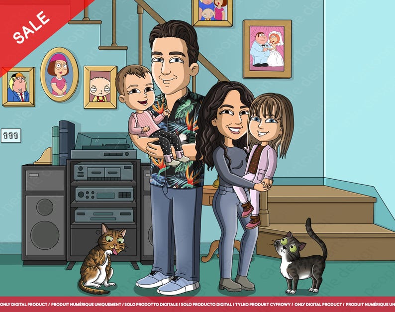 Custom Cartoon Family Portrait | Personalized Digital Art (digital File ...