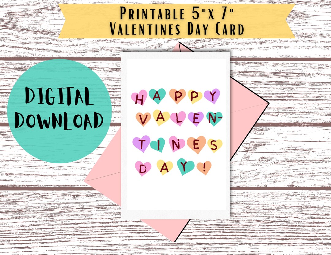 Valentine's Day Printable Digital Downloads Card Front&back Sides 5x7 ...