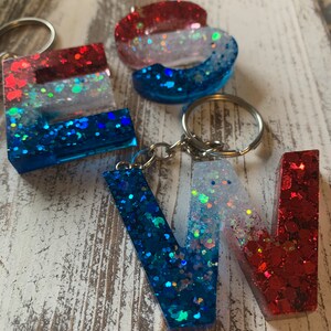 Personalized Red, White & Blue Glitter Letter Keychain - Etsy