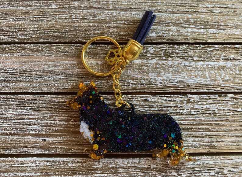 Cardigan Welsh or Pembroke Corgi Silhouette Keychain Black/gold Glitter ...