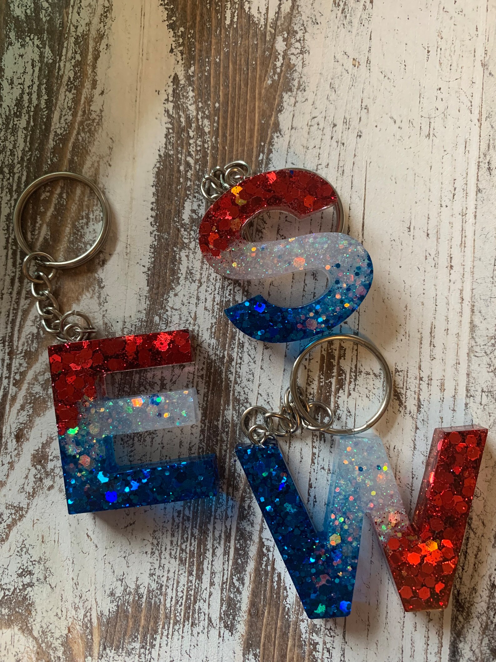 Personalized Red, White & Blue Glitter Letter Keychain - Etsy