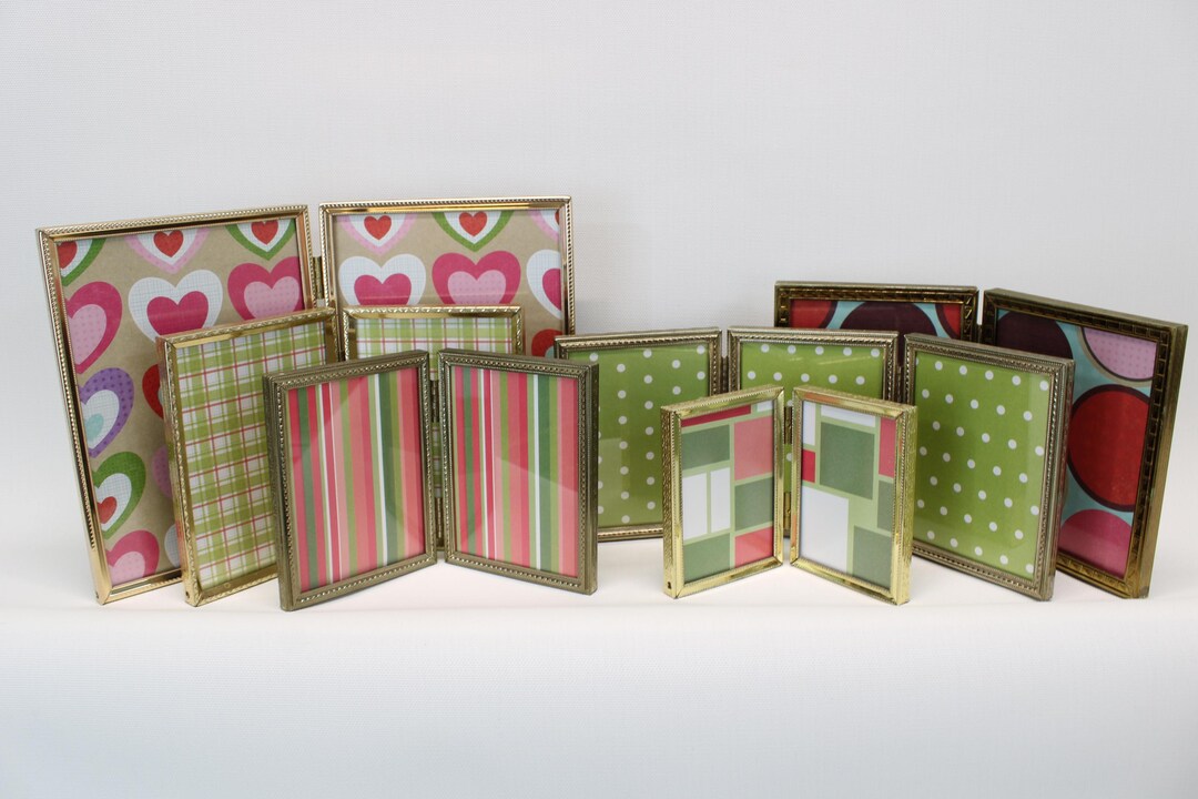 Vintage Hinged Folding Picture Frame Set – 6 Gold Tone Embossed Metal Frames With Triple - Etsy