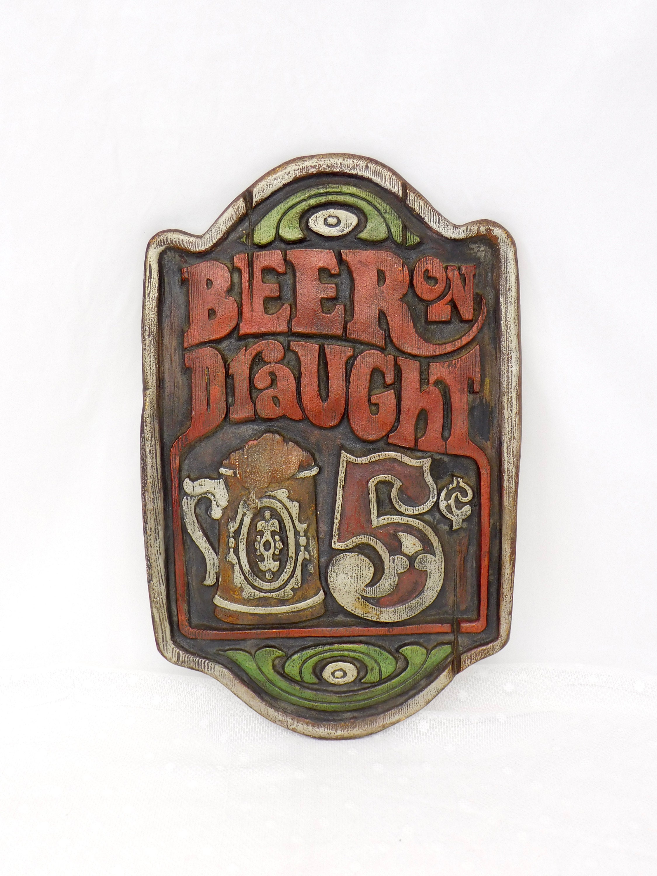 Bar Decor Beer on Draught Chalkware Beer Sign 5 Cent Beer's Bar Room ...