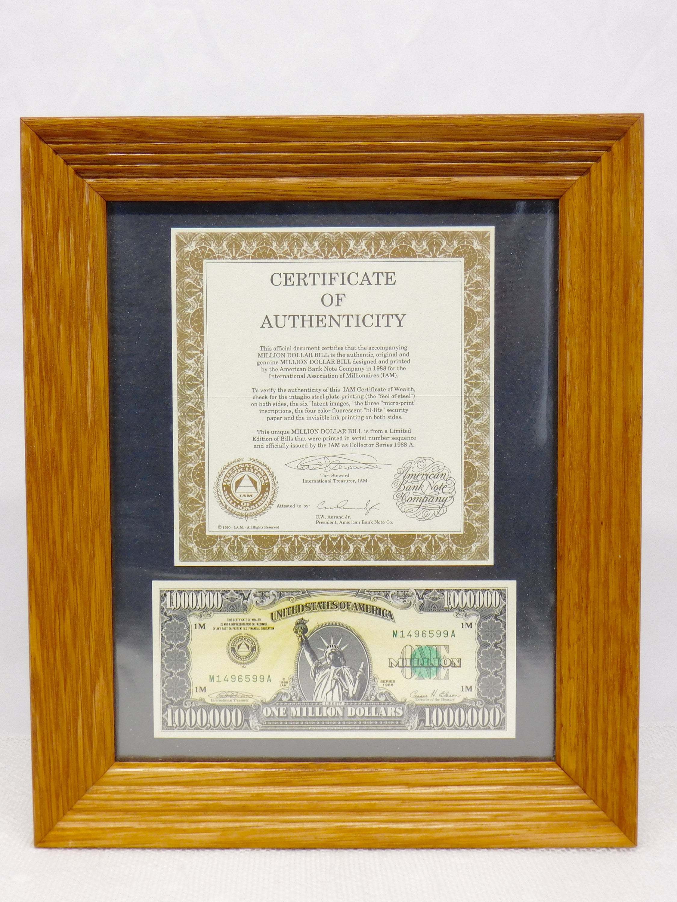 One Million Dollar Bill Complete With Certificate of Authenticity by ...