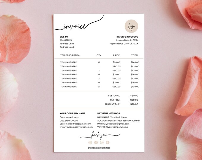 Invoice Template for Small Business Editable in Canva - Etsy