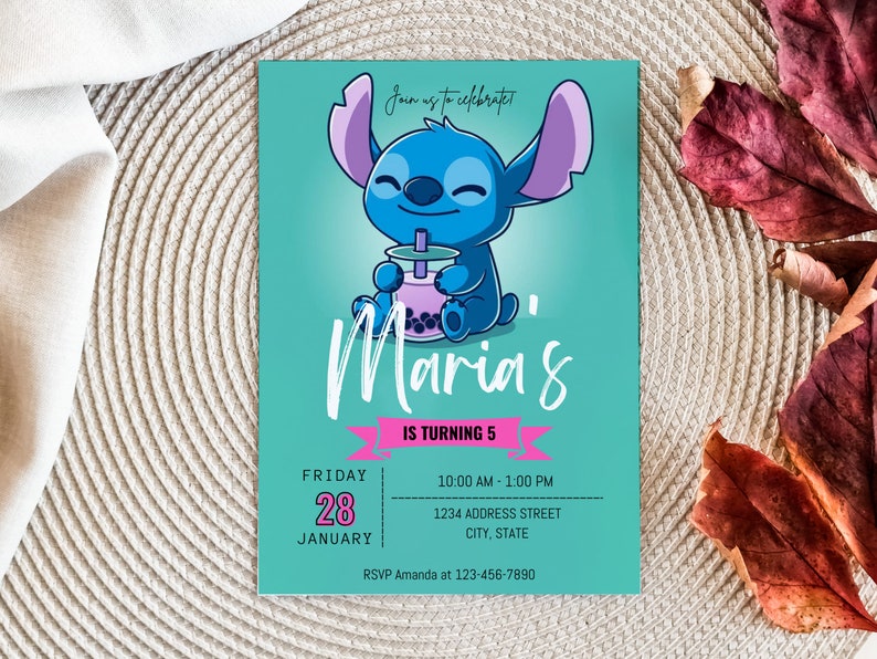 Stitch Birthday Invitation Bundle Editable in Canva, Stitch Invitation ...