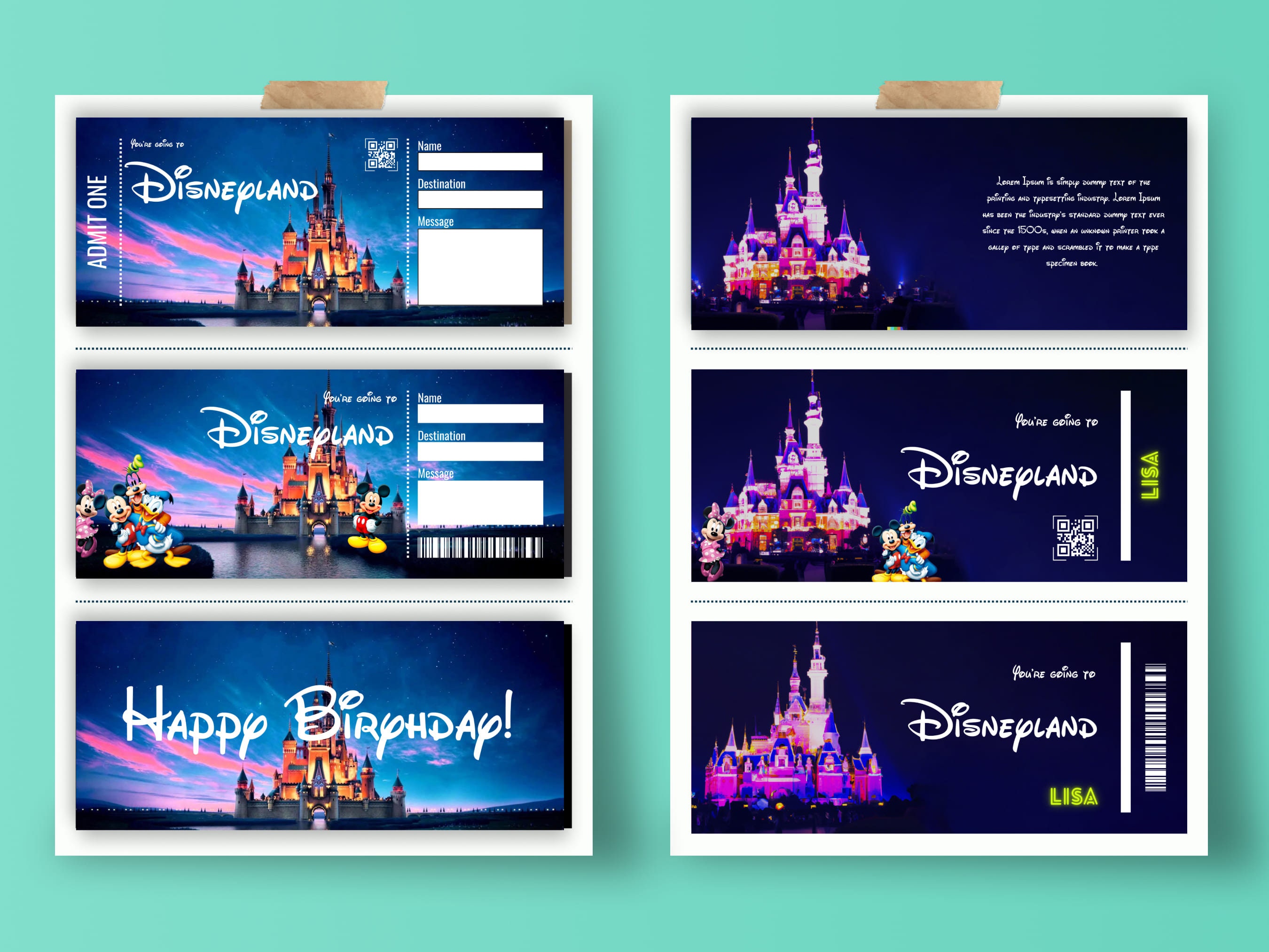 Boleto de Disneyland imprimible Editable en Canva, Boleto para ...