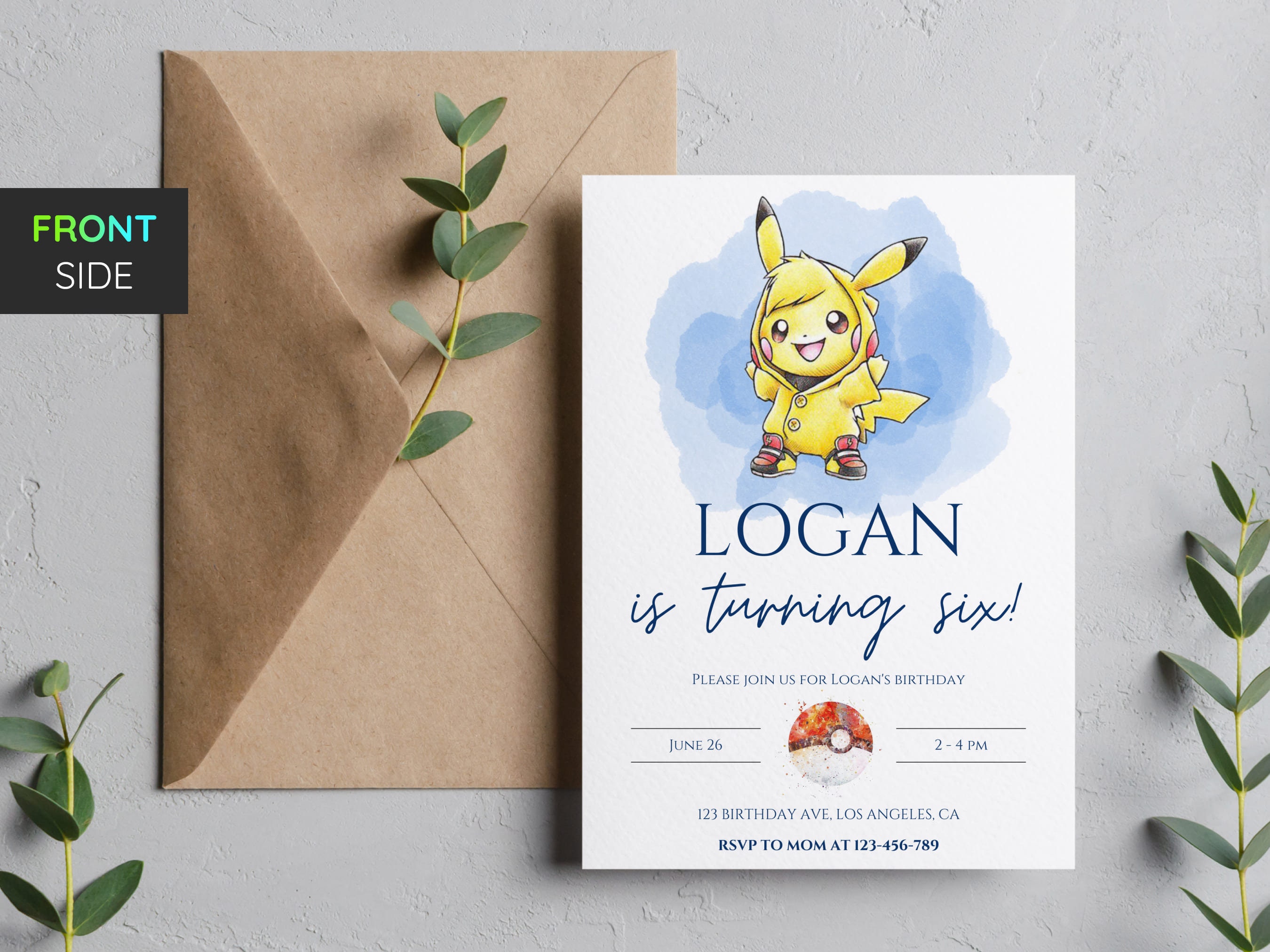 Watercolor Pokemon Birthday Invitation Bundle, Editable in Canva ...