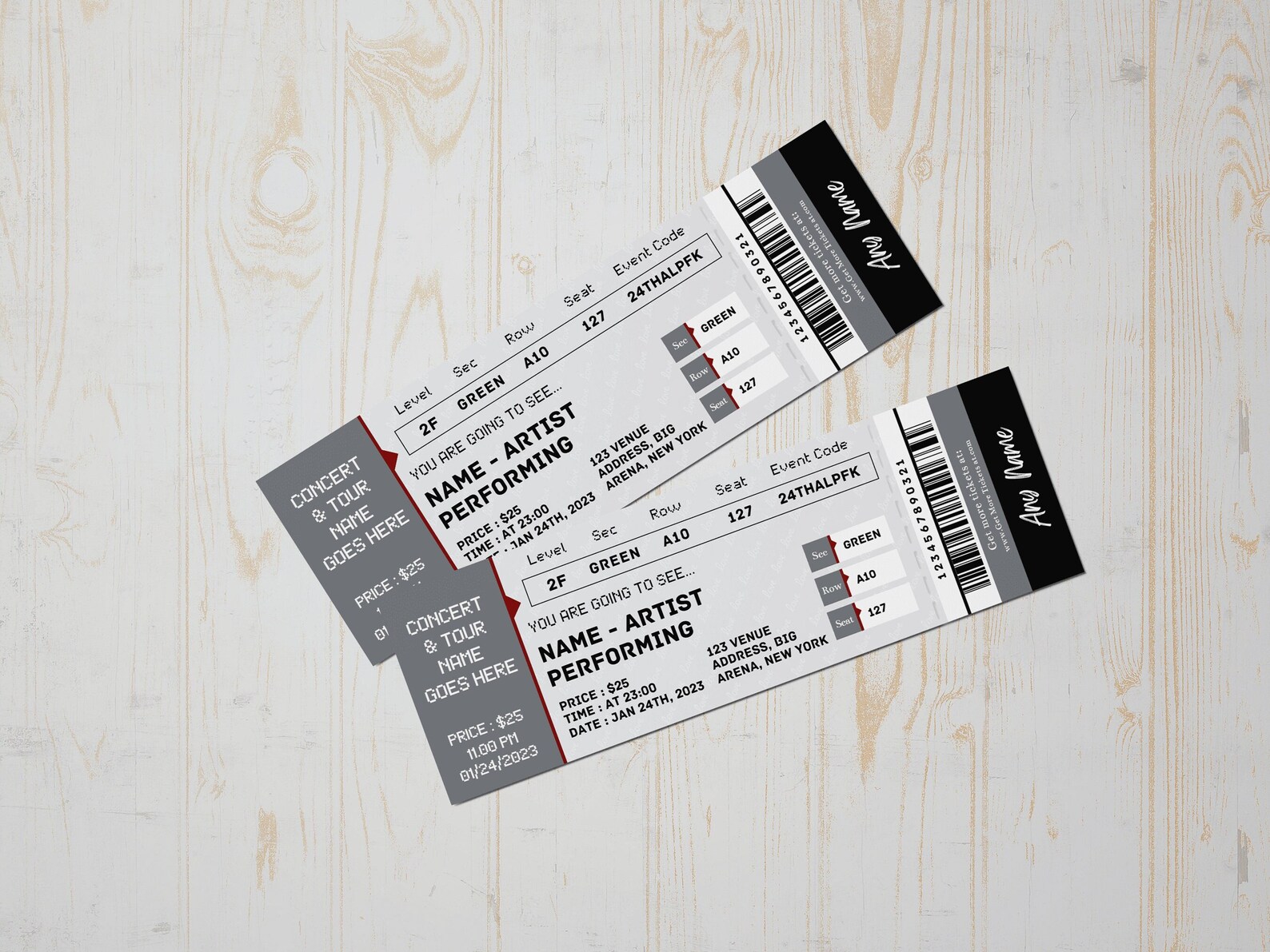 Gray Concert Ticket Template Perfect for Birthday Gift, Souvenir ...
