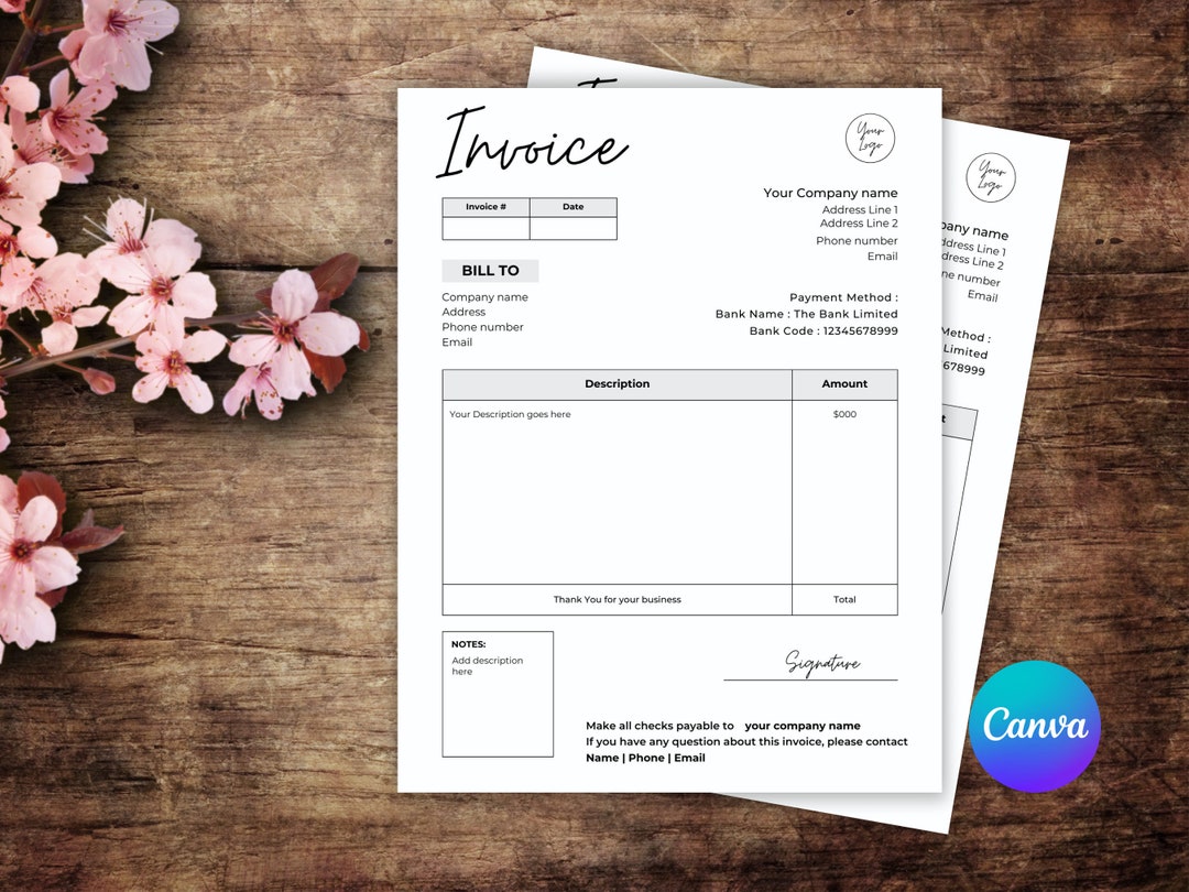 Editable Invoice Template, Printable Order Form Invoice, Canva Invoice ...