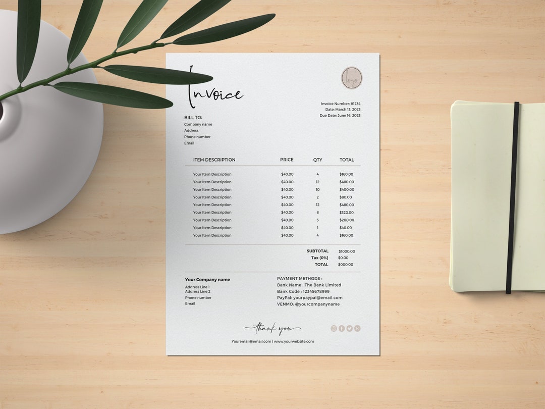 Bakery Invoice Template Etsy