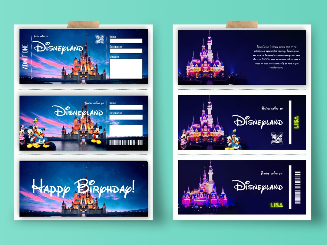 Disneyland Ticket Bundle, Disneyworld Ticket, Editable Ticket, Surprise ...