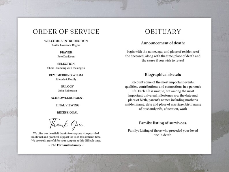 Funeral Program Template Editable in Canva - Etsy