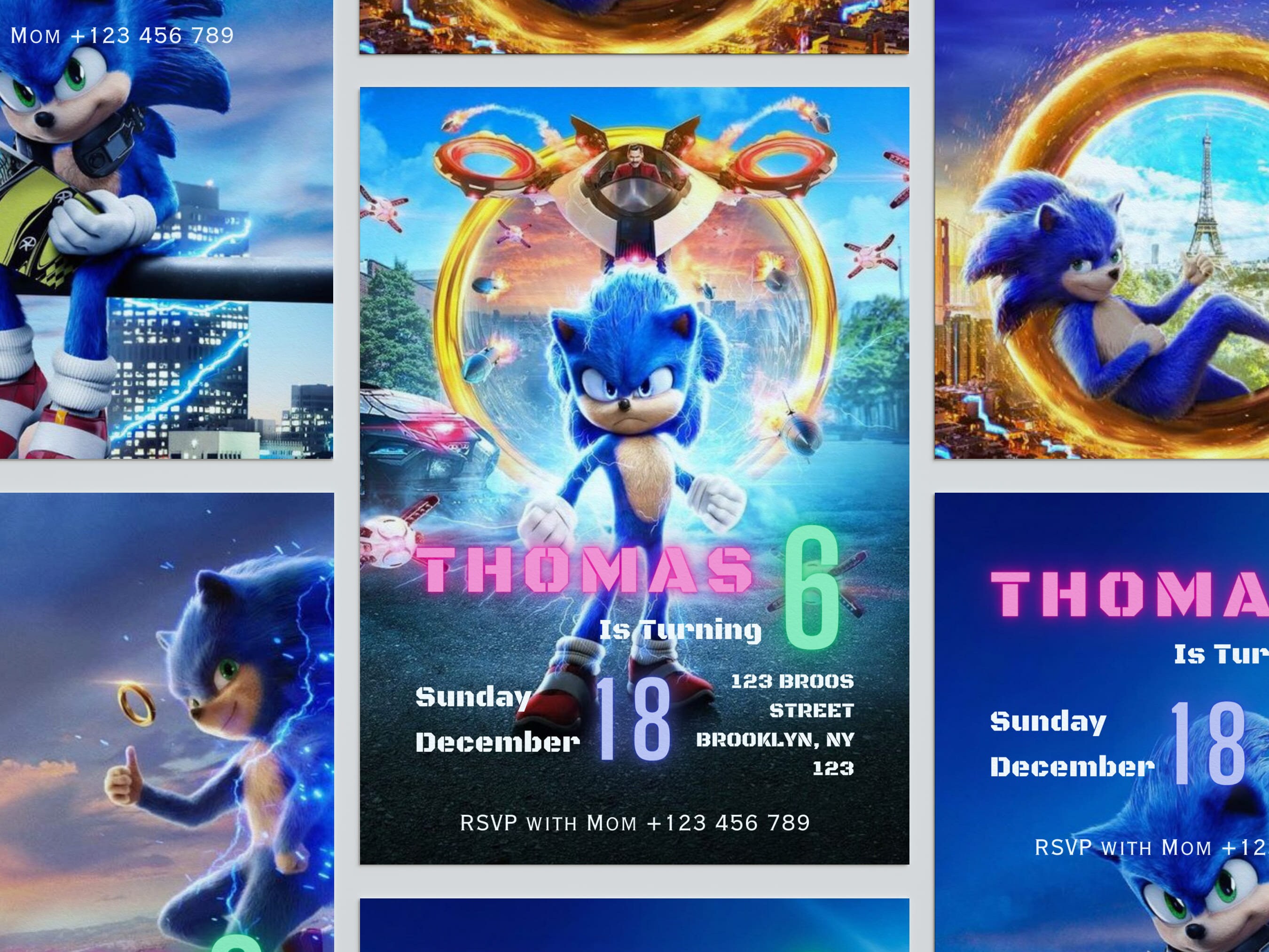 Sonic Birthday Invitation Bundle Editable in Canva, Sonic the Hedgehog ...