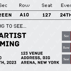 Gray Concert Ticket Template Perfect for Birthday Gift, Souvenir ...