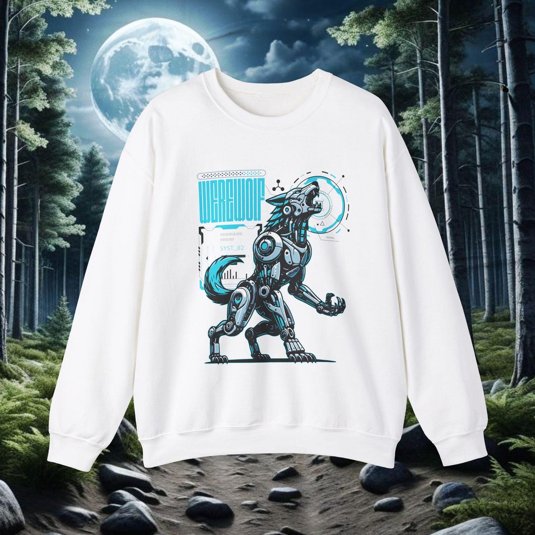 Epic Mythical Creature Robotic Mech Werewolf Crewneck Sweatshirt, Gamer ...