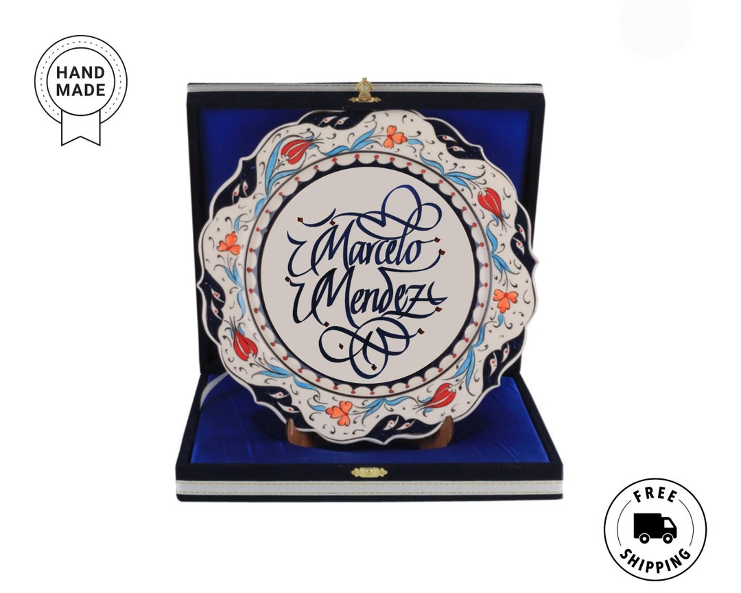Personalized Handmade Calligraphy Plate With Stand and Velvet Box ...