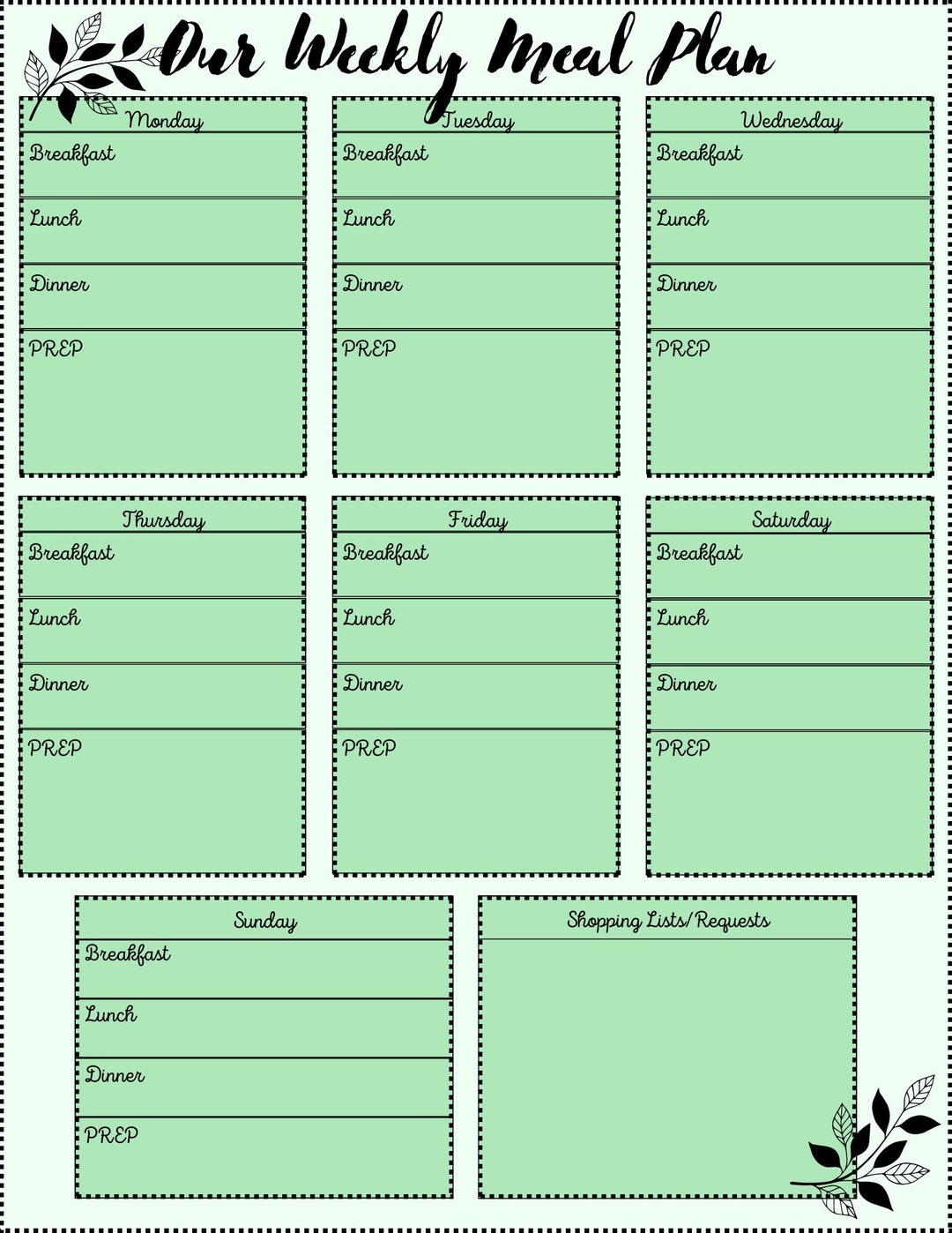 Meal Planner Worksheet - Etsy