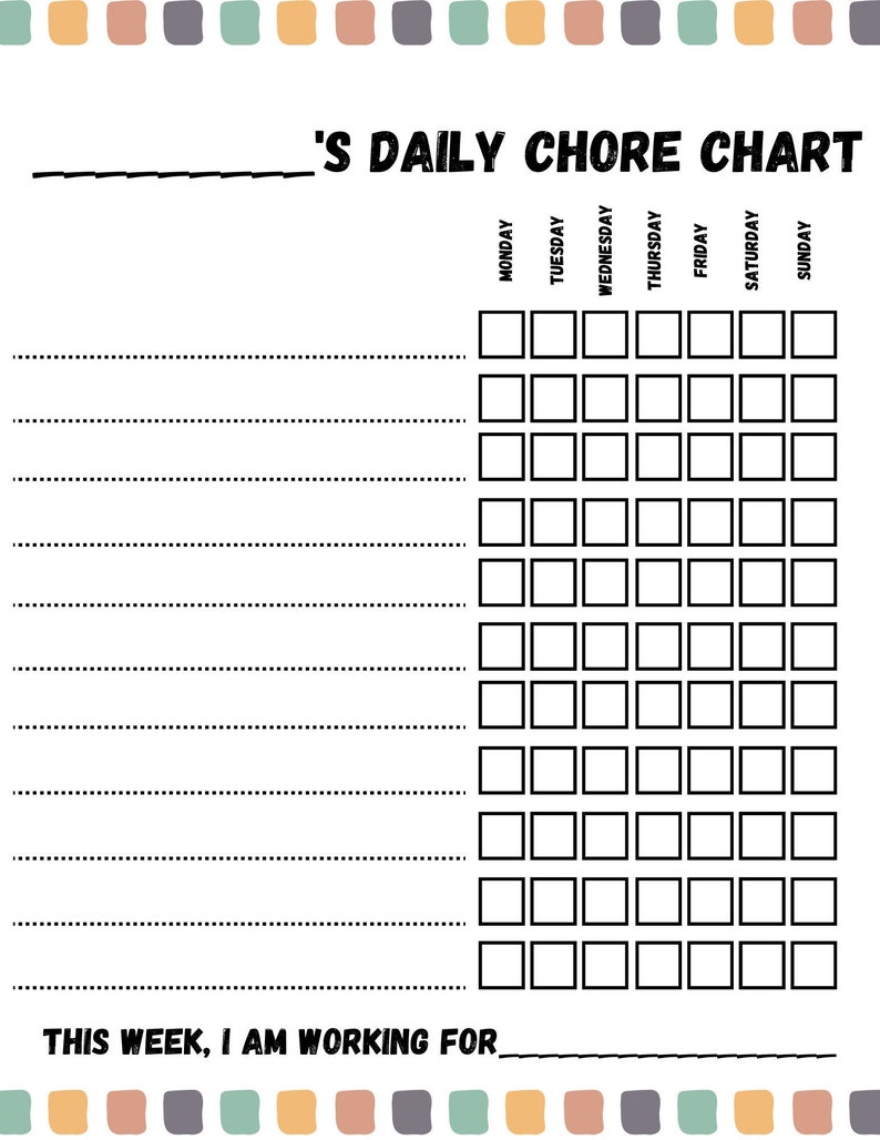 Customizable Chore Chart - Etsy