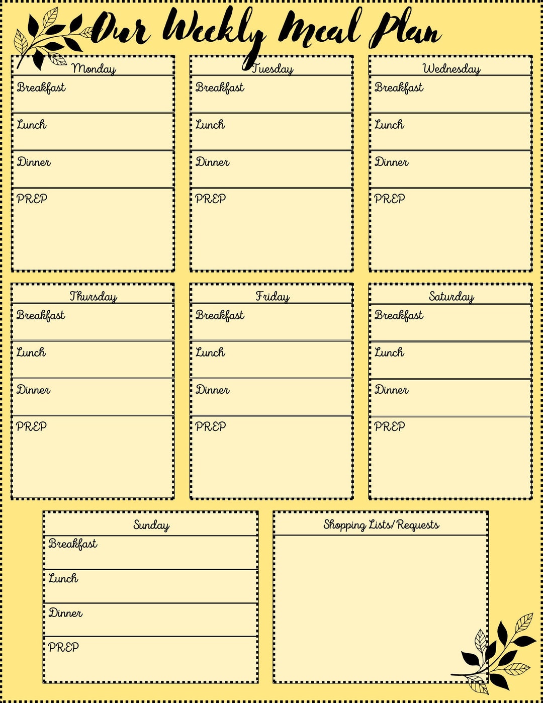 Meal Planner Worksheet - Etsy