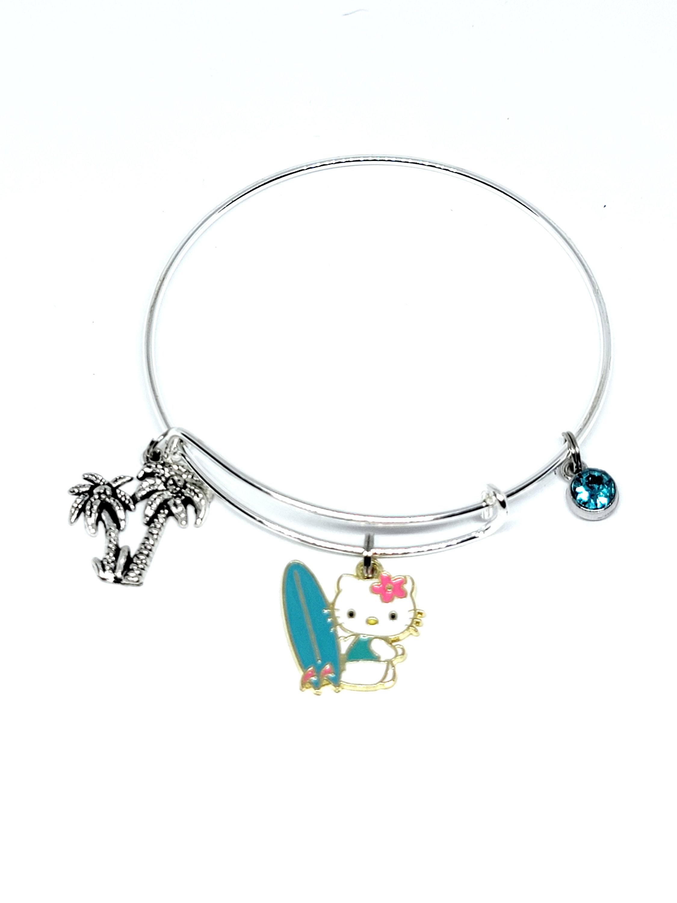 Surfing Kitty Bangle Charm Bracelet Etsy