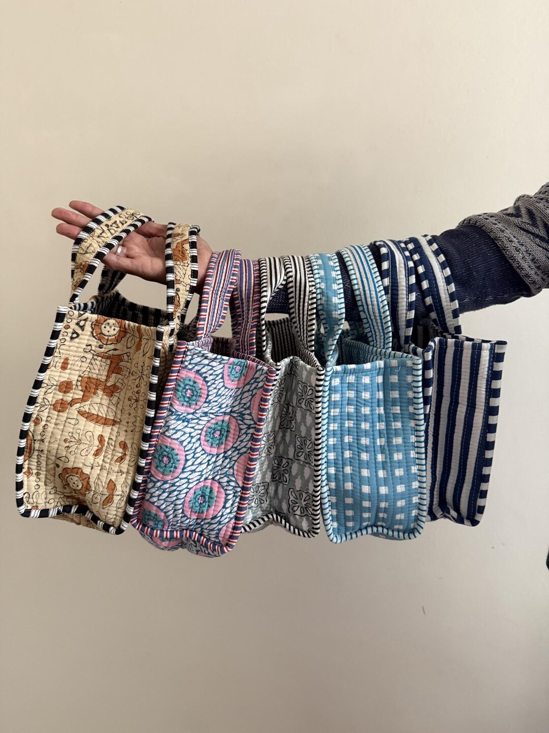 Handmade Quilted Mini Tote Bag | Block Print Cotton Lunch Bag - Etsy