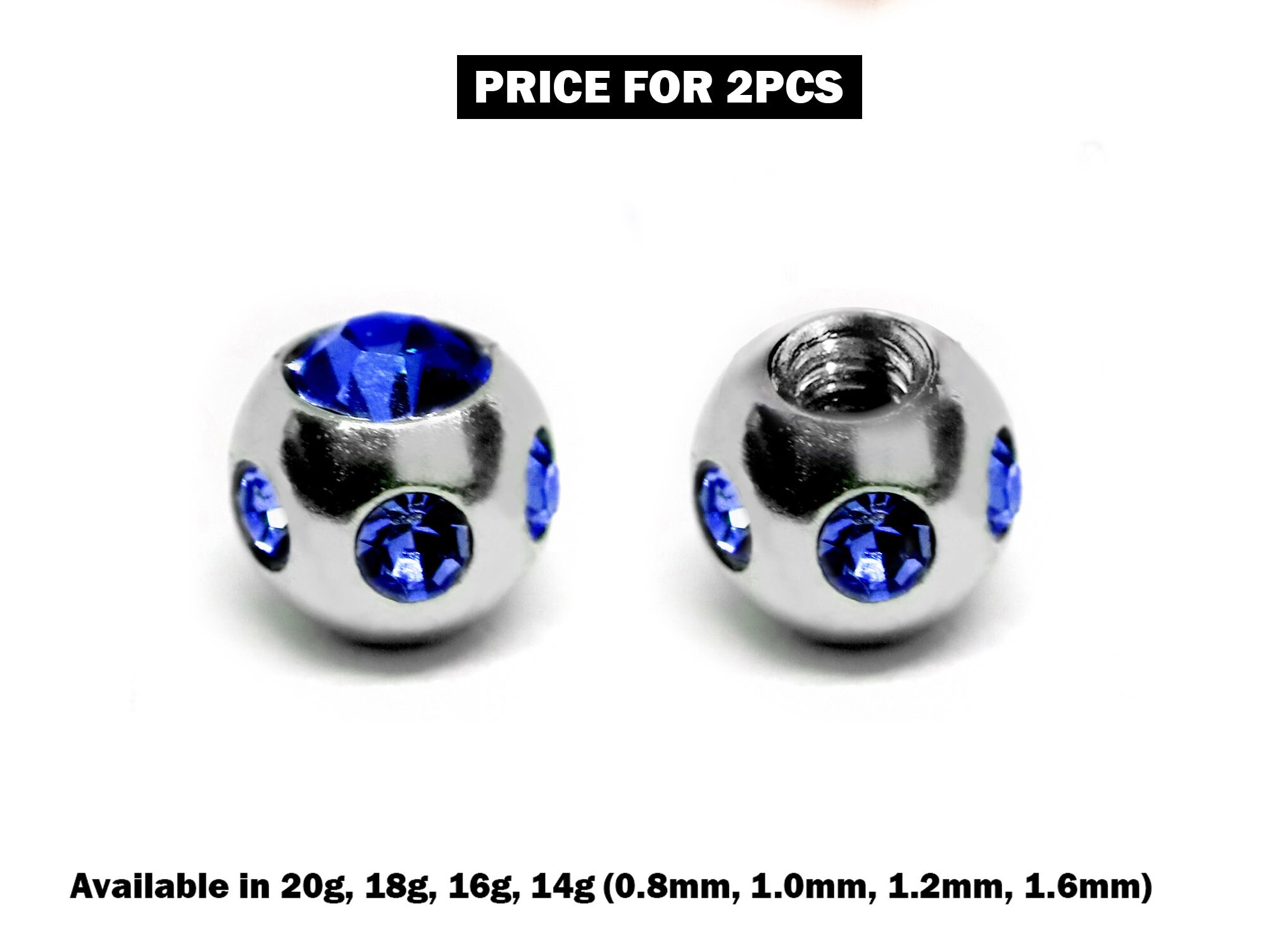 Piercing Balls With Multi Stone CZ Crystal 2pcs Externally Threaded ...