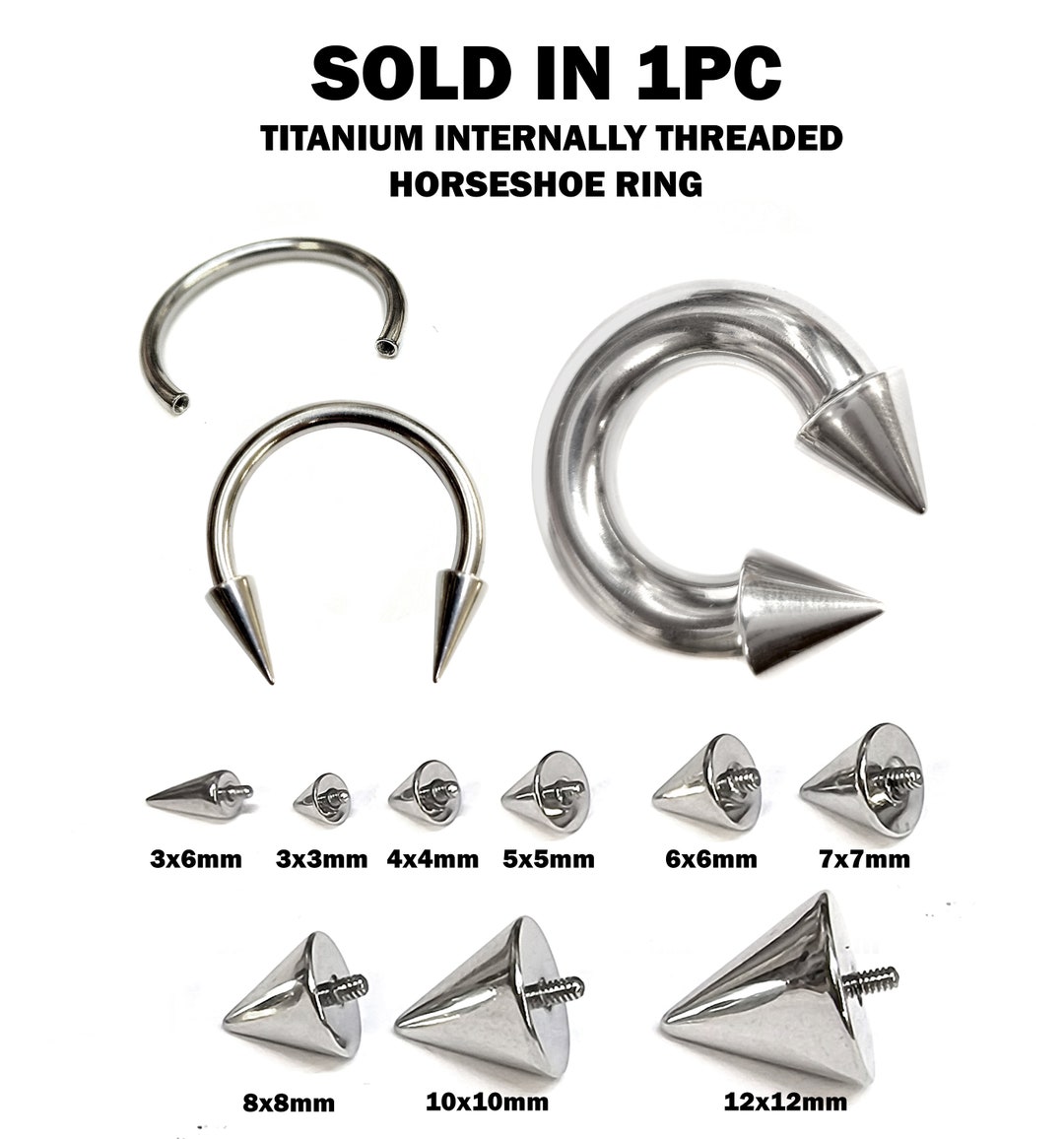 Spike/ Cone Septum Ring: Titanium / 316L Horseshoe Barbell With Spikes ...