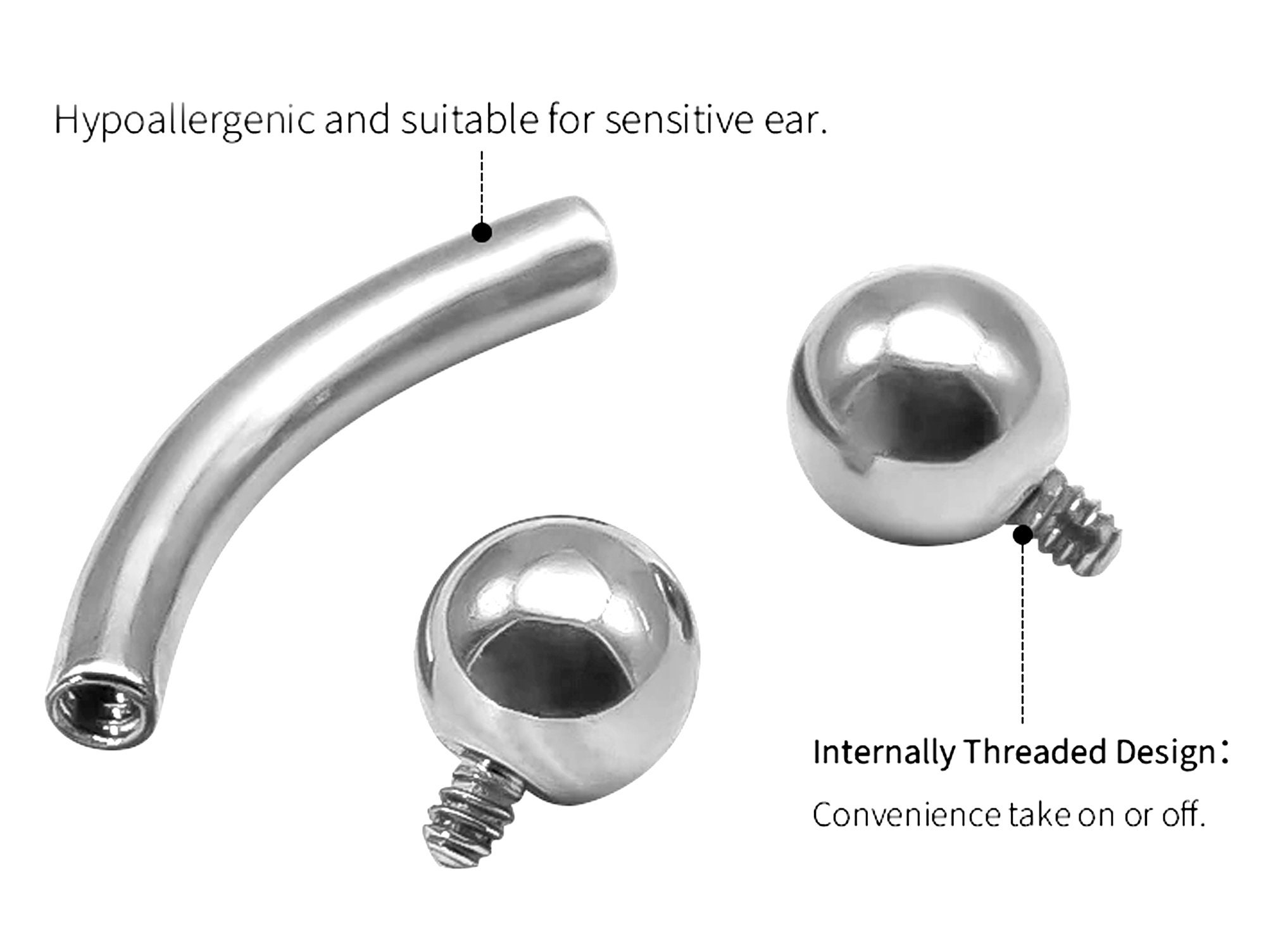 Titanium Curved Barbell: 16G Internal Thread Body Piercing - Etsy