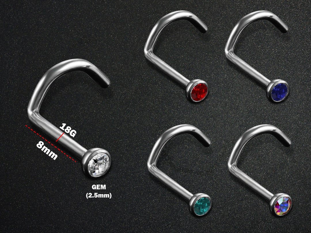 Titanium 18G Nose Stud, Nose Ring With Inlay Bezel Setting Gem Crystal ...
