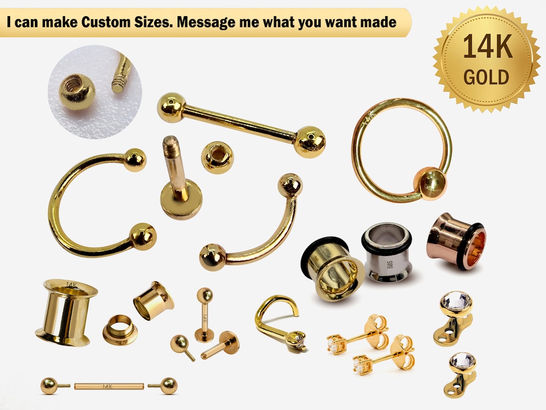 Custom 14K Gold Body Piercing Jewelry: Bespoke Design, Any Size - Etsy