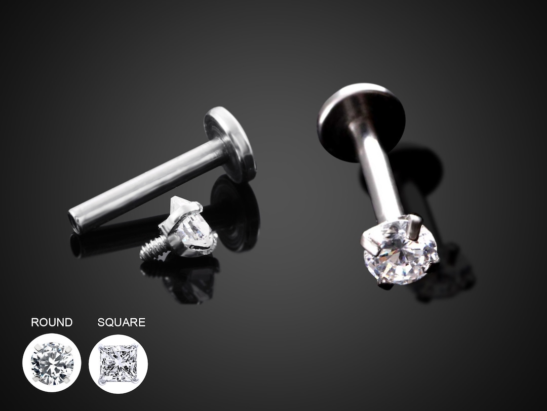Internally Threaded Titanium Labret Lip Jewelry With Prong Set Crystal ...