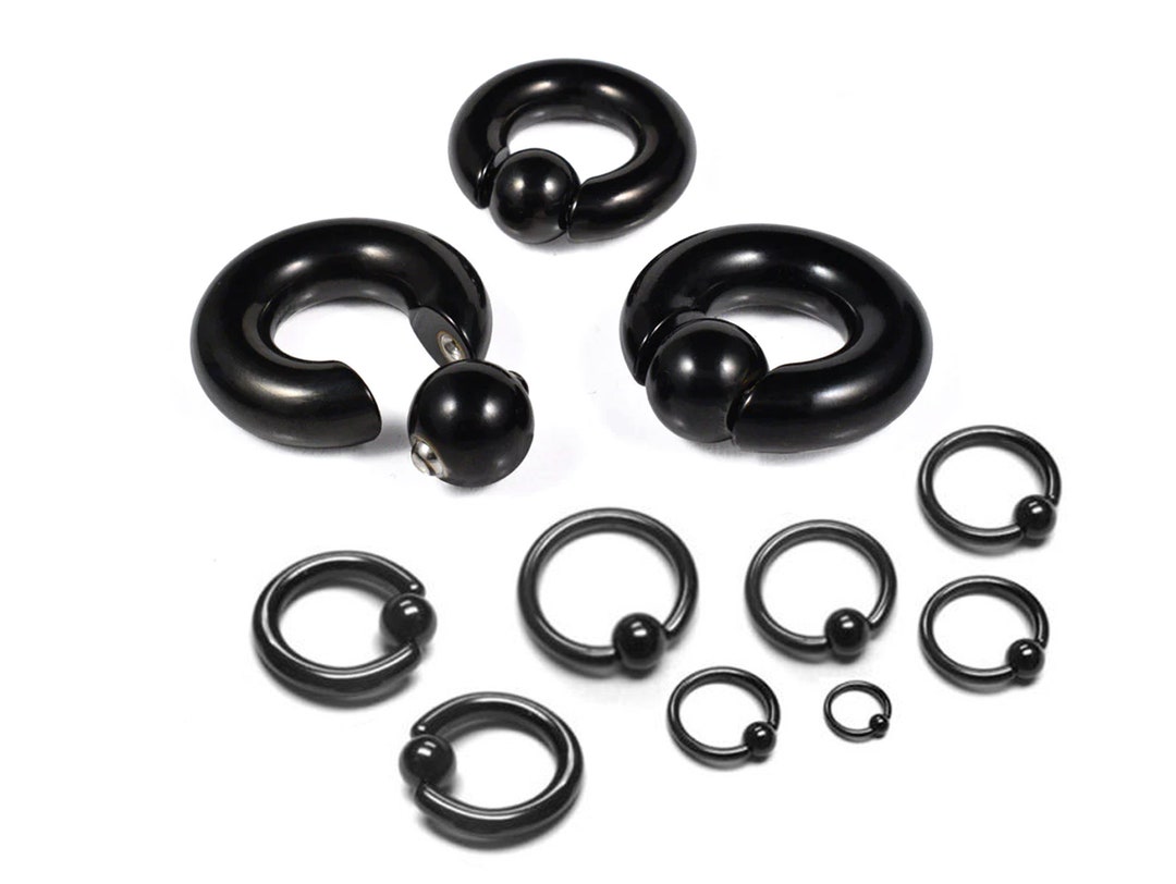Black Septum Ball Hoop Captive Ring, Closure Ball and Spring Ball BCR Piercing Also for Ear ...