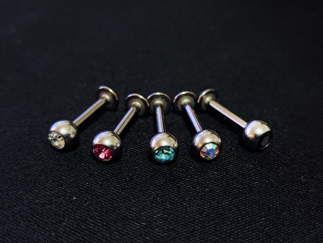 Labret Lip Piercing Stud With Gem Crystal Body Jewelry Tragus ...