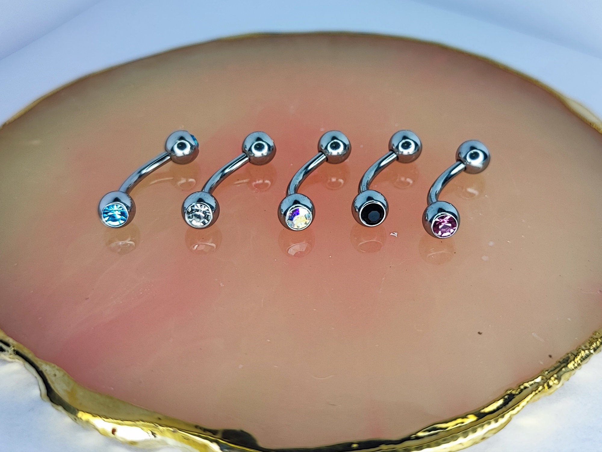 Curved Bar Piercing With Double Gem Crystal Body Jewelry Vertical ...
