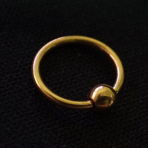 14K Real Gold Ball Closure Ring, Ball Hoop Septum Ring Body Piercing ...