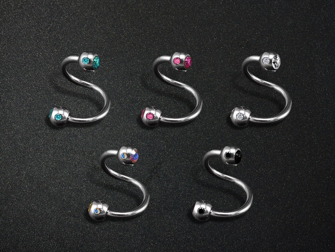 Twister Lip Piercing Stud With Multiple Crystal Body Jewelry Spiral ...