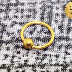14K Real Gold Ball Closure Ring, Ball Hoop Septum Ring Body Piercing ...