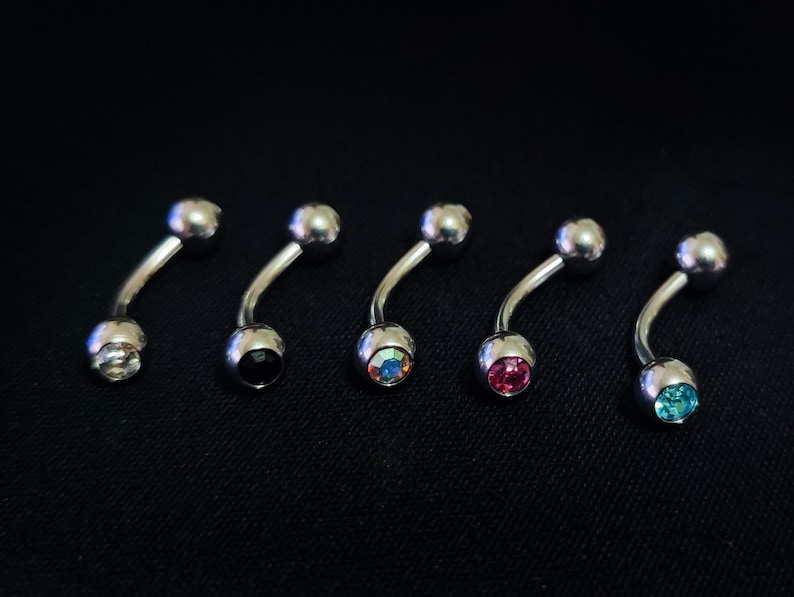 Curved Bar Piercing With Double Gem Crystal Body Jewelry Vertical ...