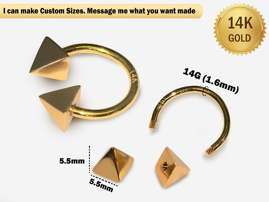 14K Gold Pyramid Cone Septum Horseshoe Barbell, Septum Ring, Lip ...