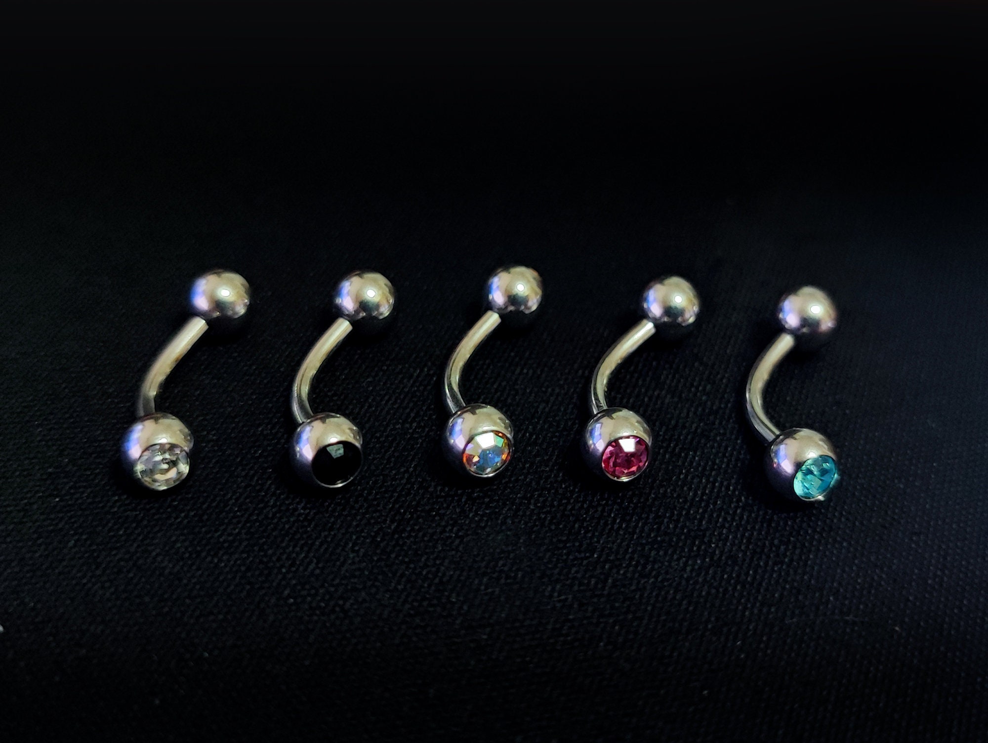 Curved Bar Piercing With Double Gem Crystal Body Jewelry Vertical ...
