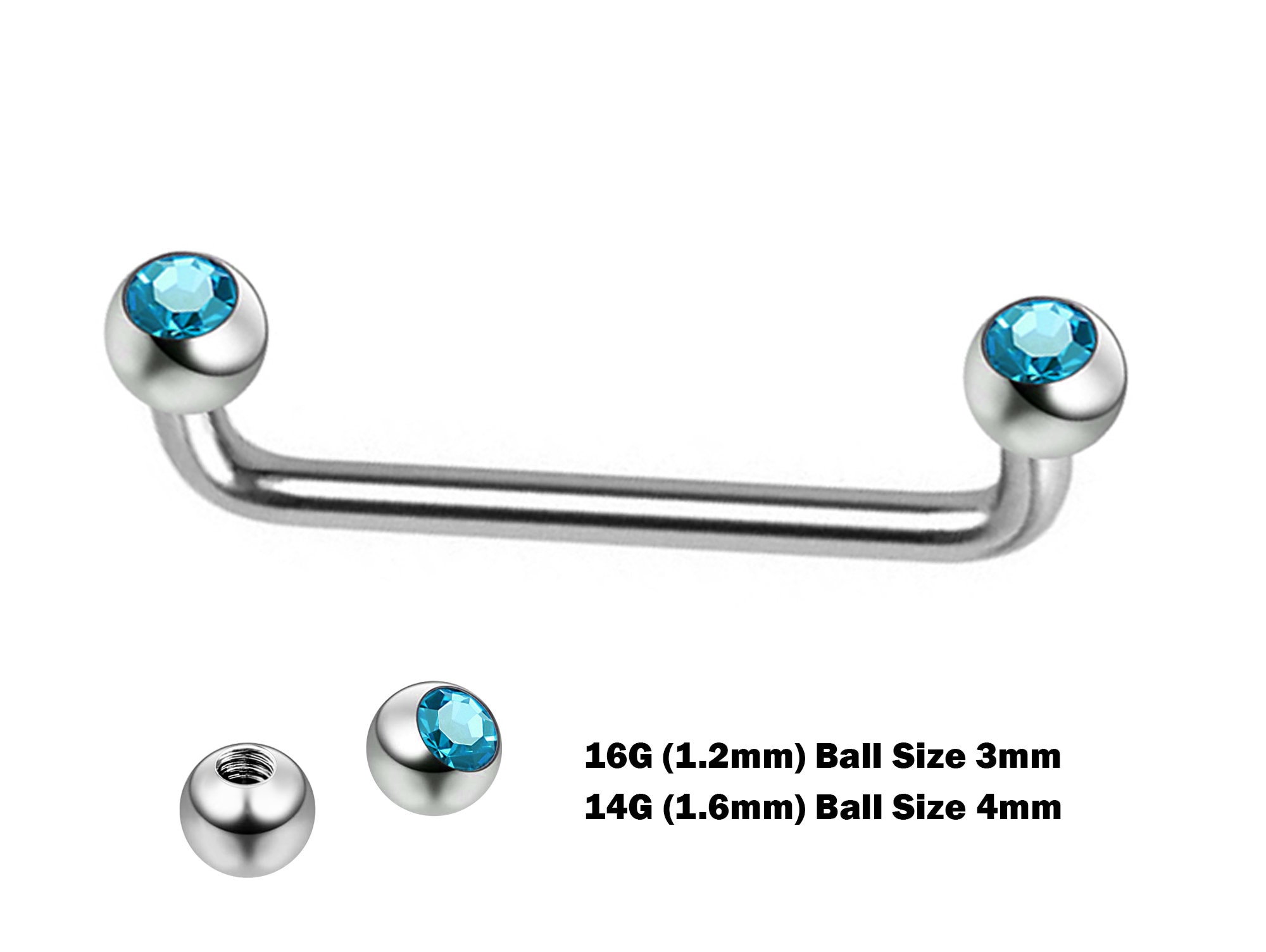 Titanium Surface Piercing With Gem CZ Crystals 16G 14G Body Jewelry ...