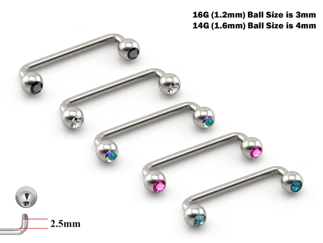 Titanium Surface Piercing With Gem CZ Crystals - 16G 14G Body Jewelry ...
