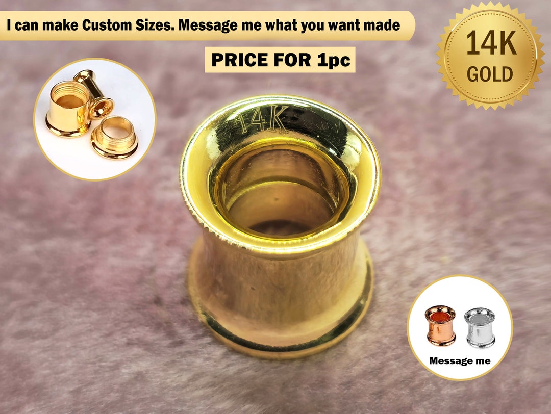 14K Gold Ear Stretchers Double Flared Plugs, Ear Gauges and Tunnels ...