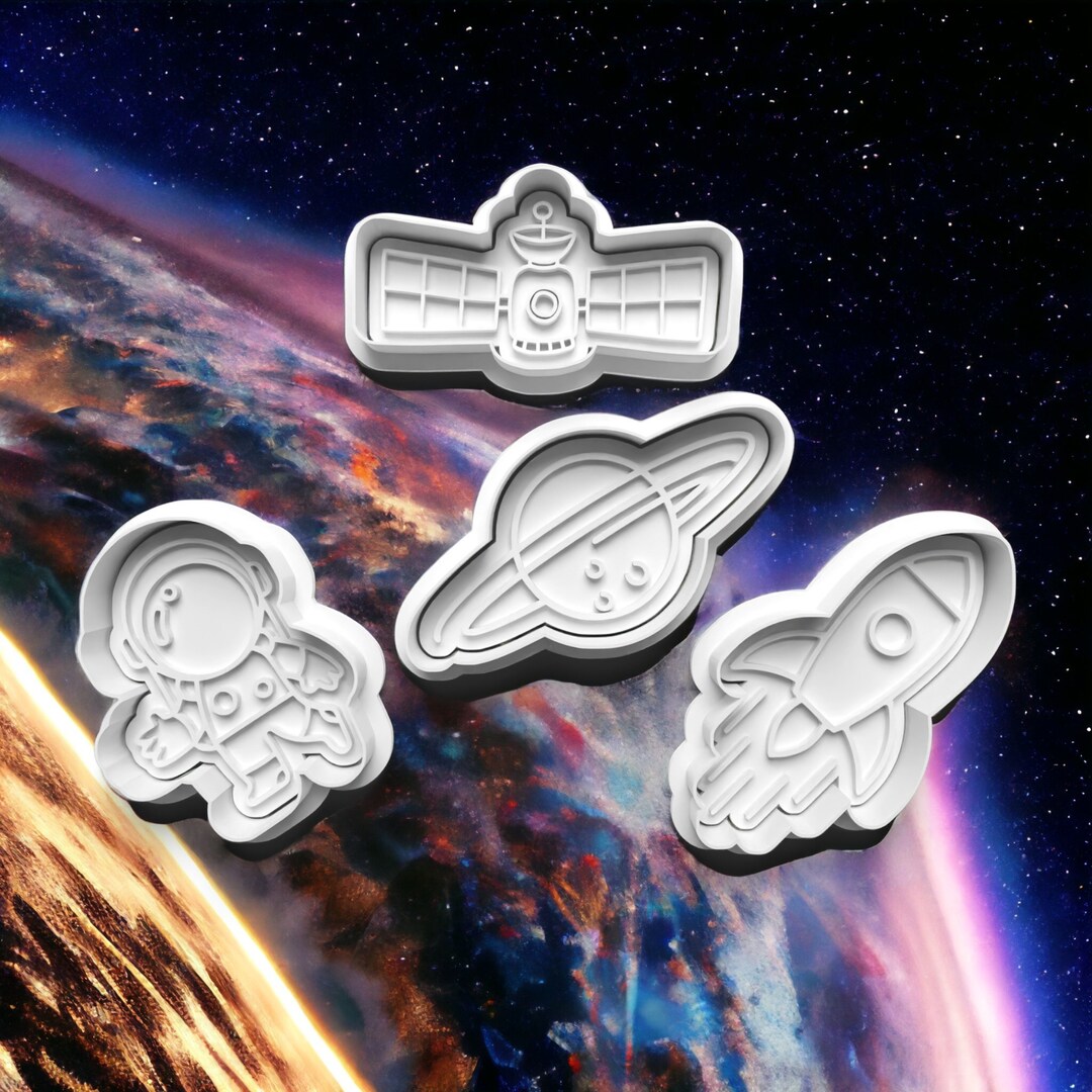 4 X Space Themed Cookie Cutters Embosser Set VARIOUS SIZES Baking ...