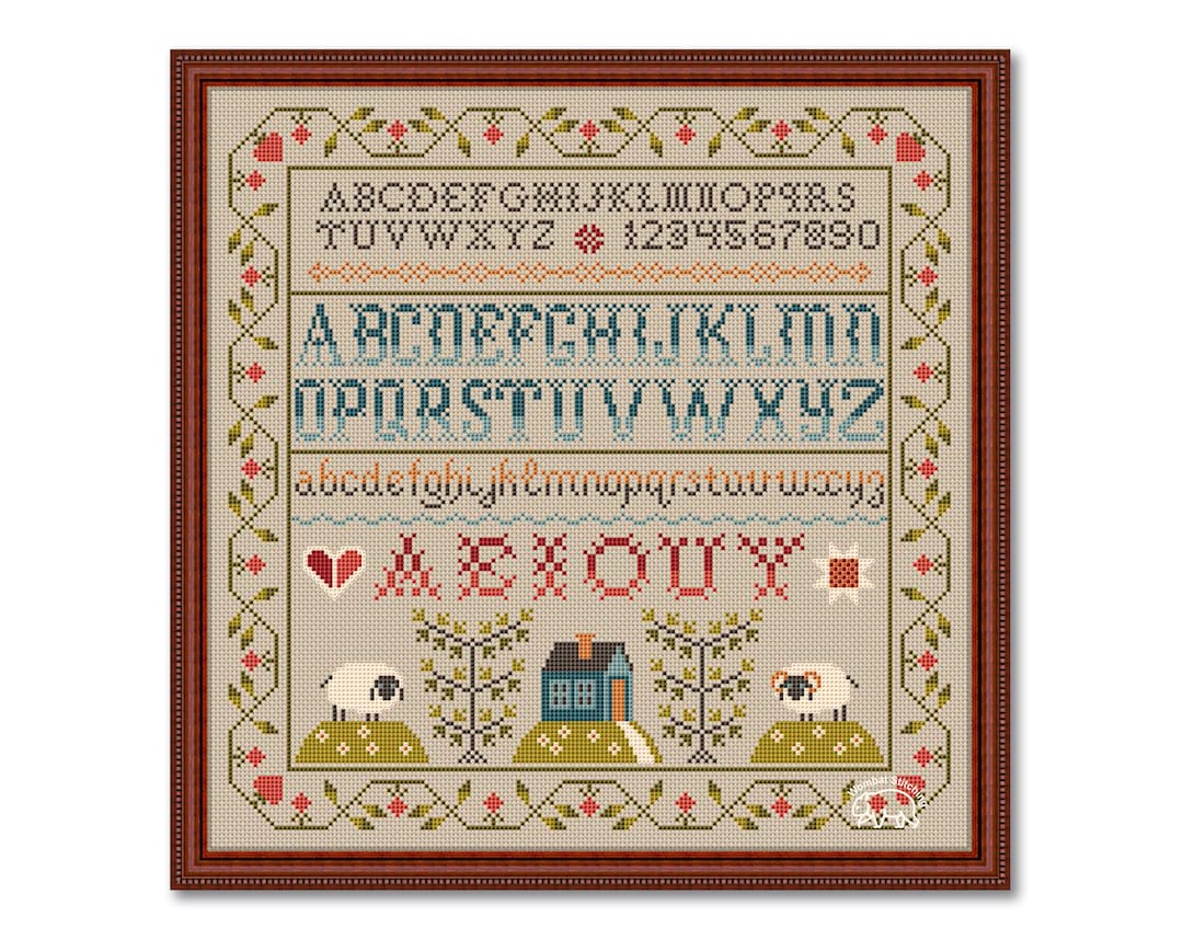 Cross Stitch Sheep Sampler, Primitive Pattern Cross Stitch PDF, Sampler ...