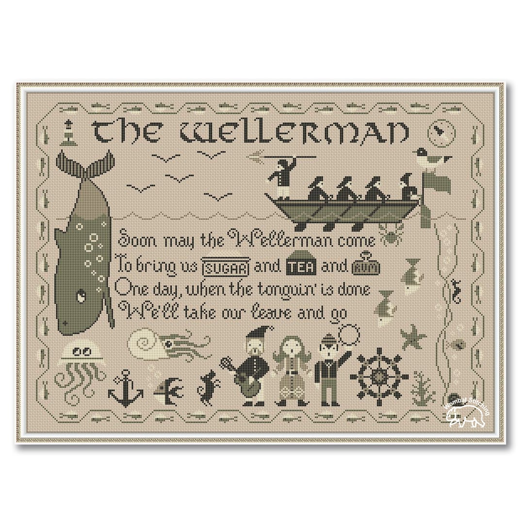 The Wellerman Cross Stitch Pattern: Primitive Marine Sampler (PDF ...