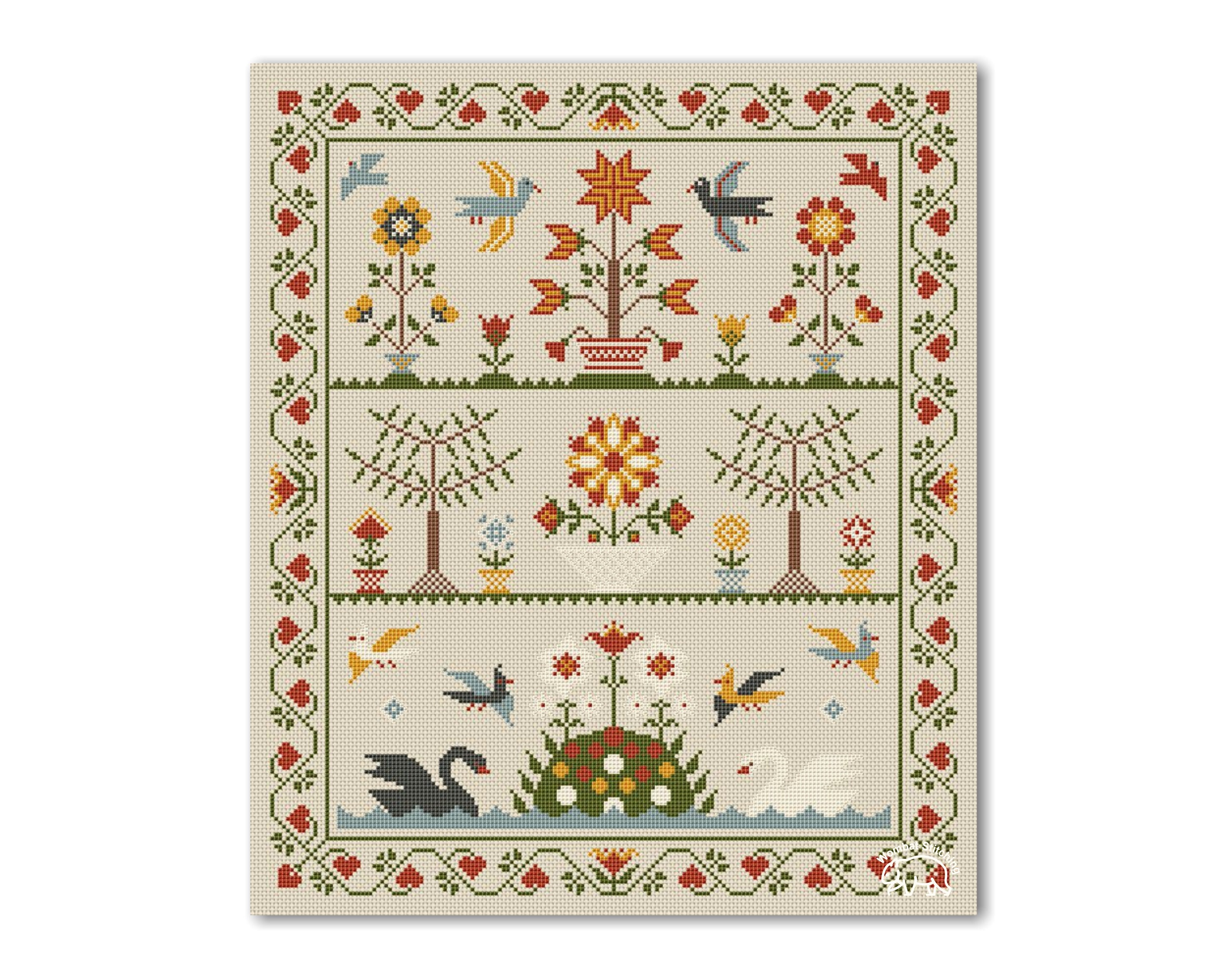 Cross Stitch Pattern Flowers and Birds Sampler Primitive - Etsy