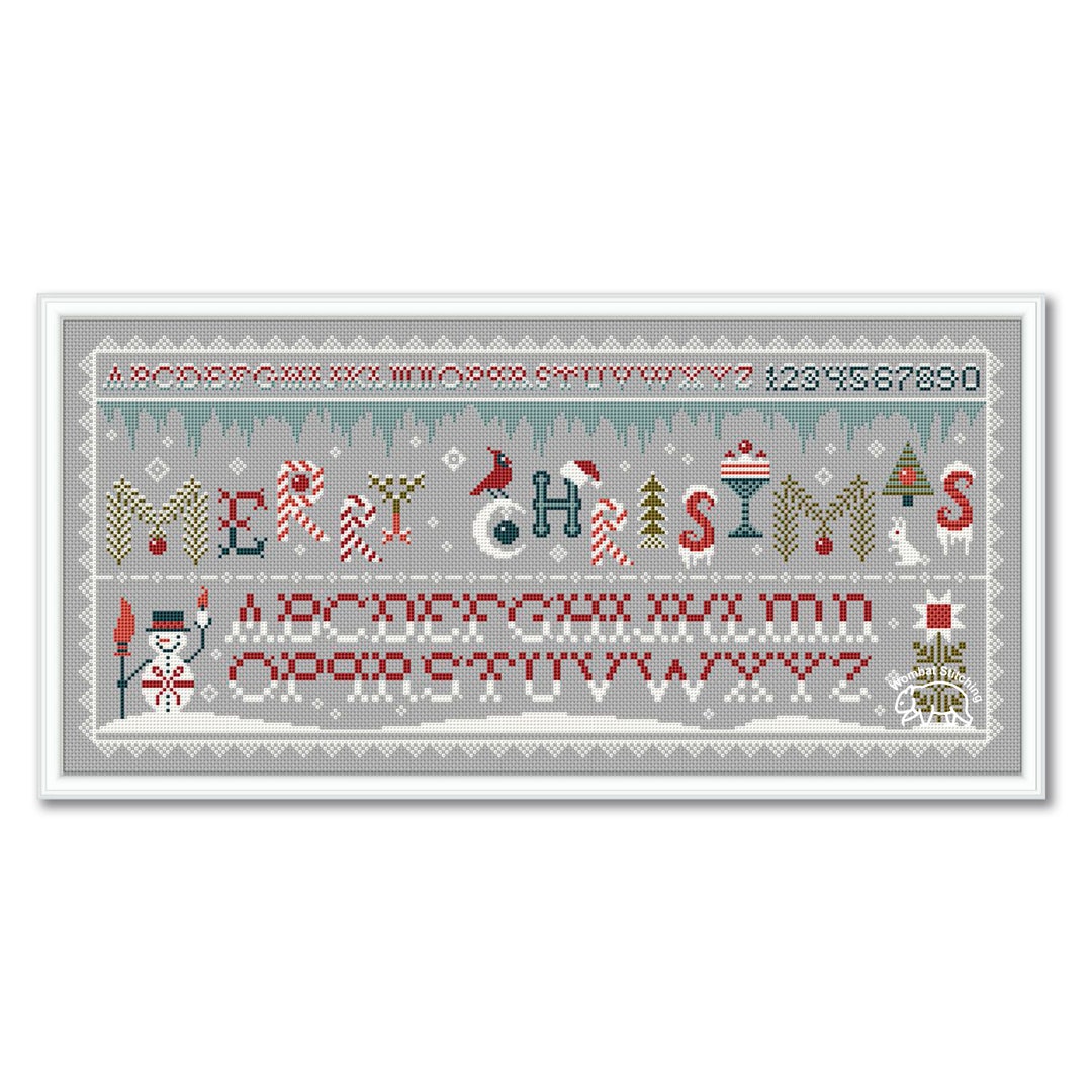 Merry Christmas Alphabet Cross Stitch Sampler, Primitive Winter Letters ...