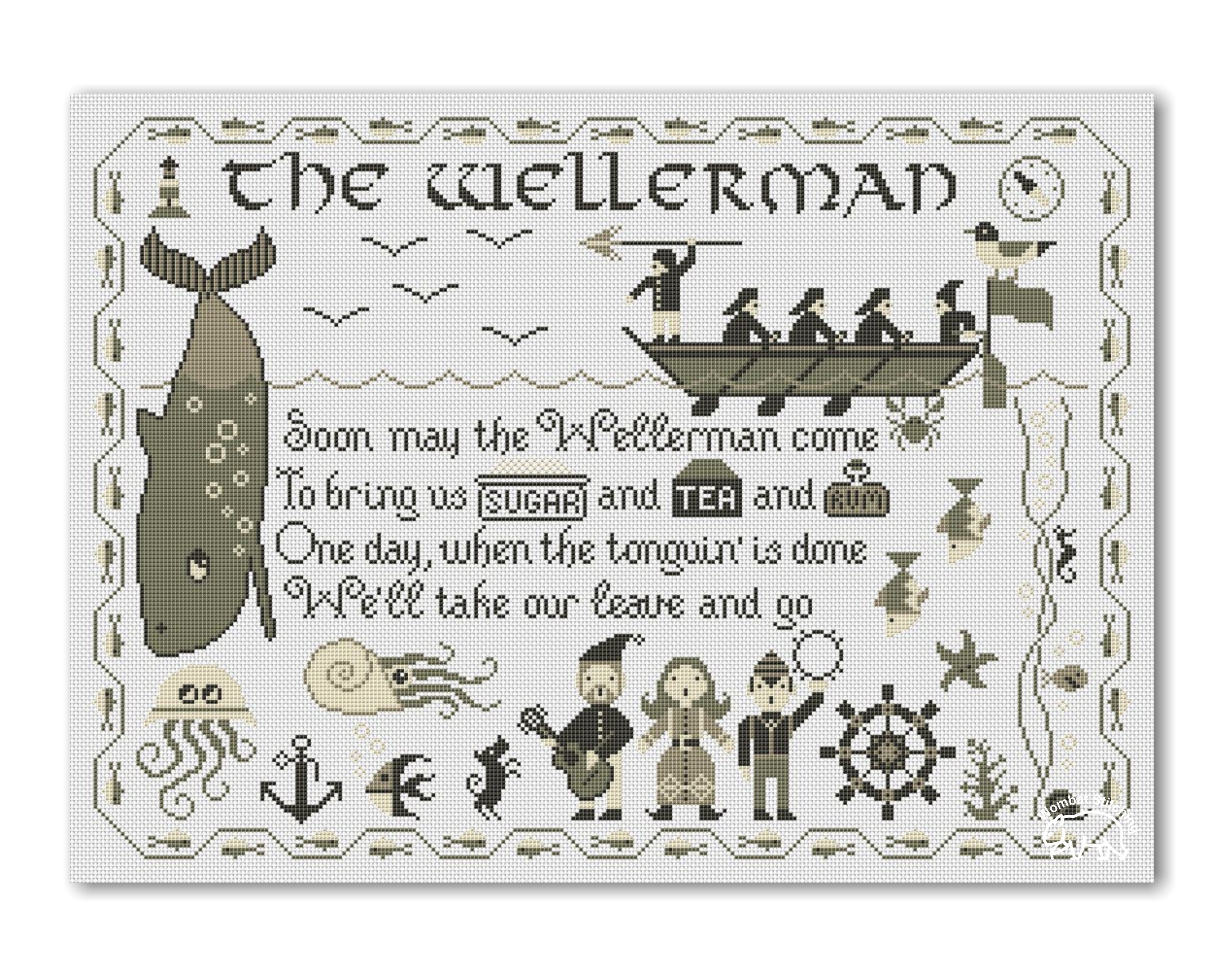 The Wellerman Cross Stitch Sampler, Primitive Pattern Cross Stitch ...